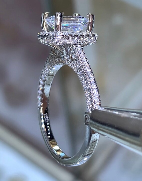 Walbest Women Luxury Shiny Diamond Ring Square Cubic