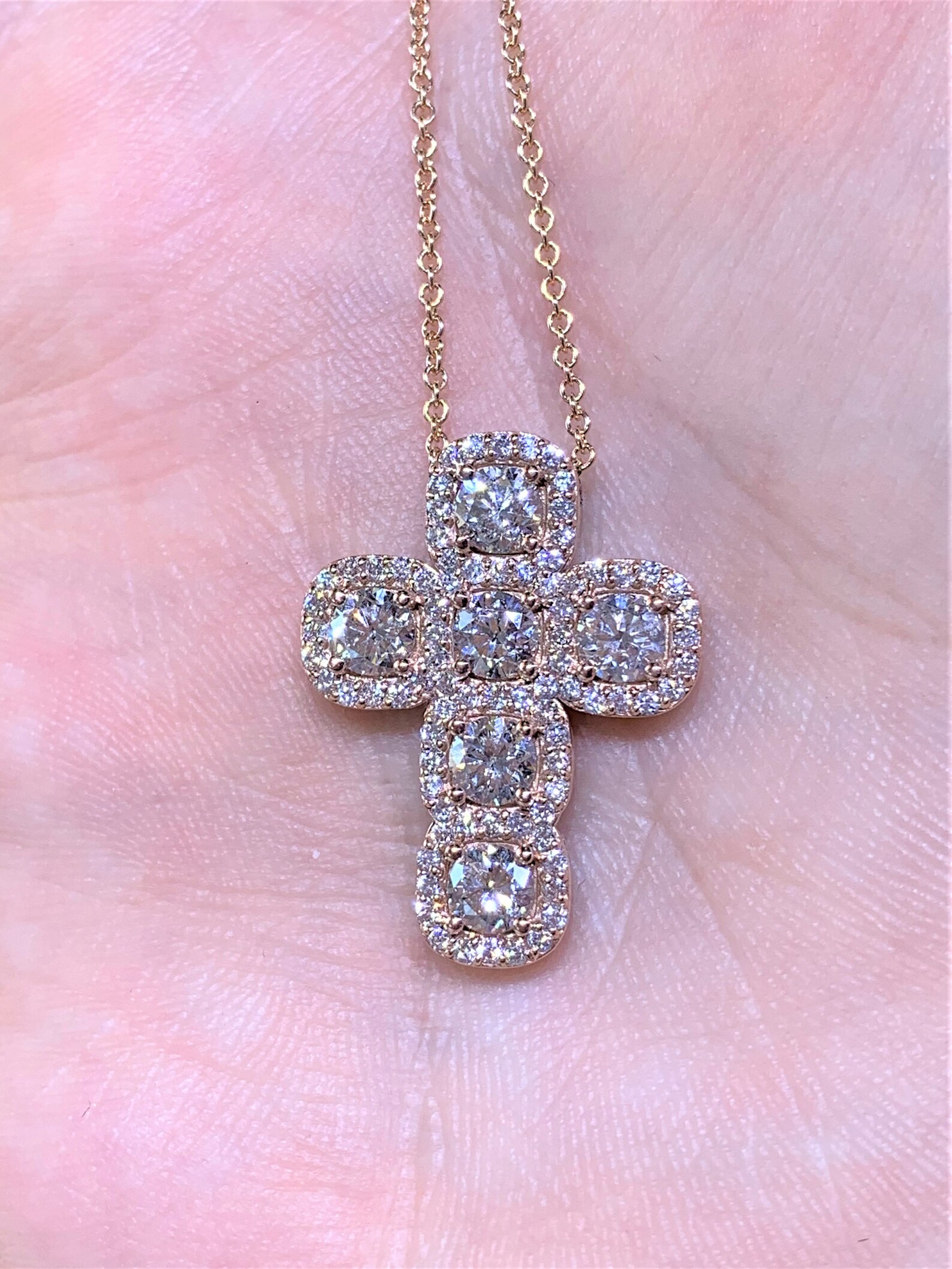 2.25CT Diamond Cross 6 Round Brilliant Cut Diamonds Cushion Halo Shape ...