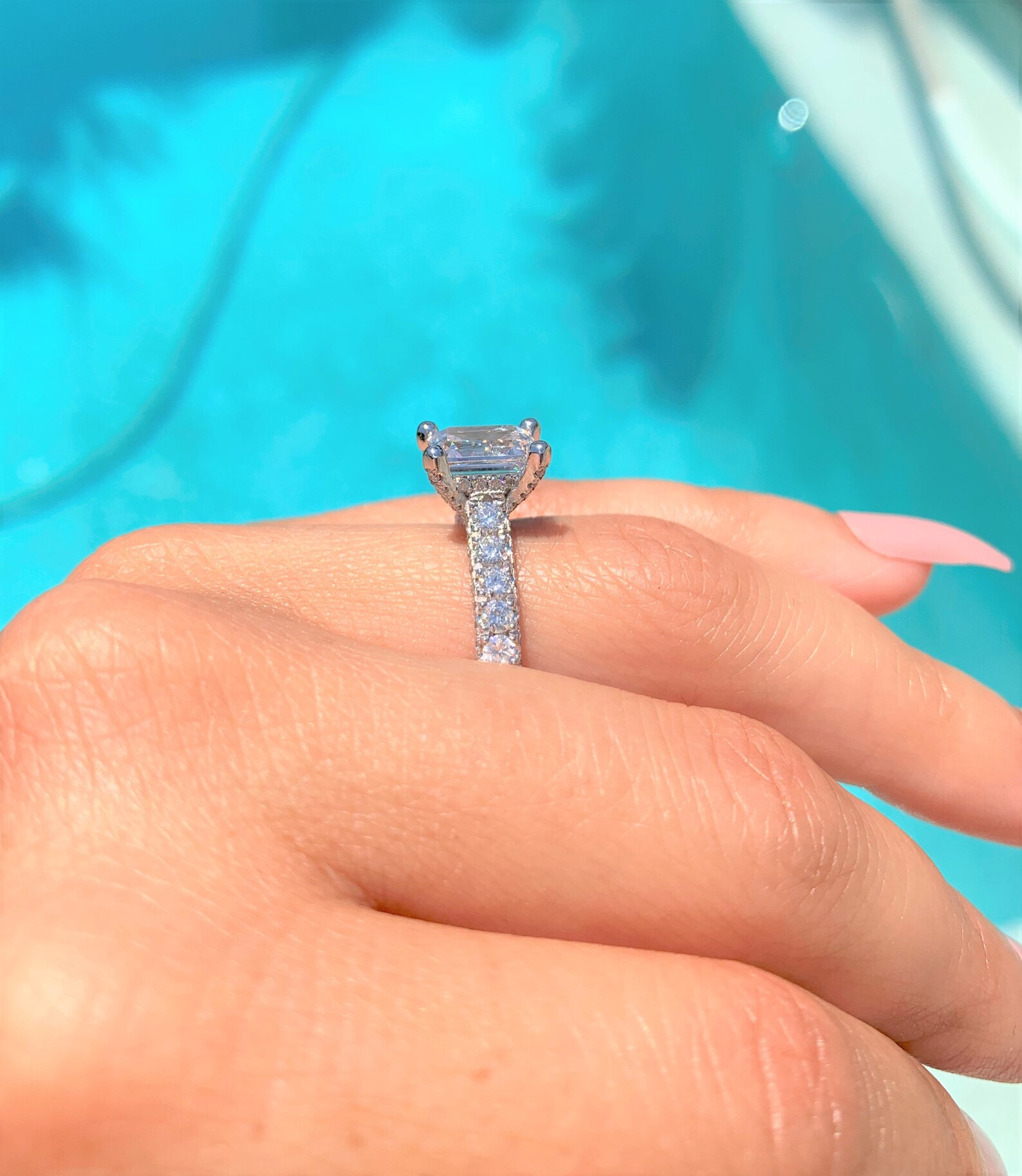 1.50CT Diamond Emerald Cut Shape Under Hidden Halo 3D Diamonds | Etsy