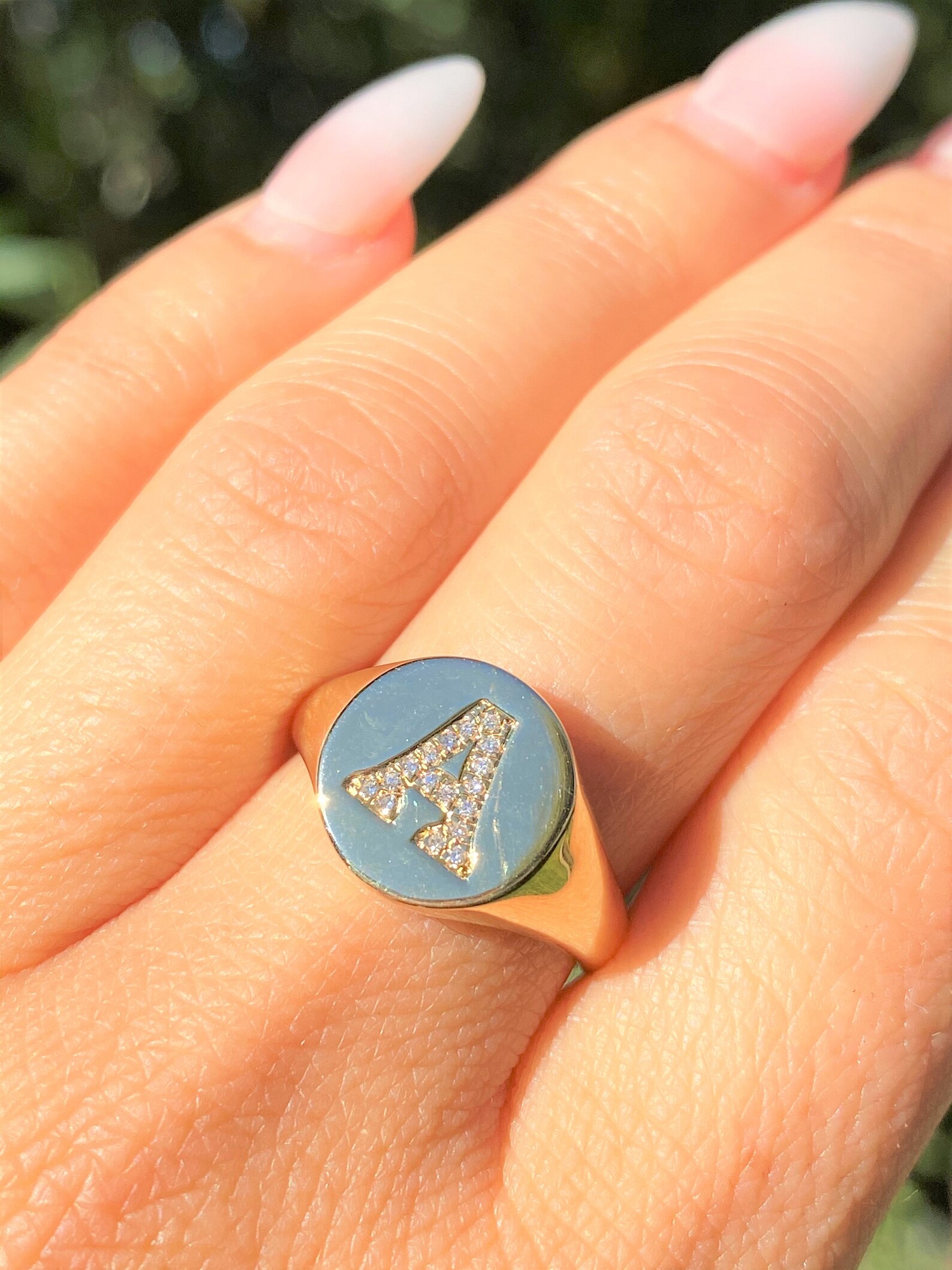 Diamond Initial Signet Ring Alphabet Letters Rings Simple - Etsy