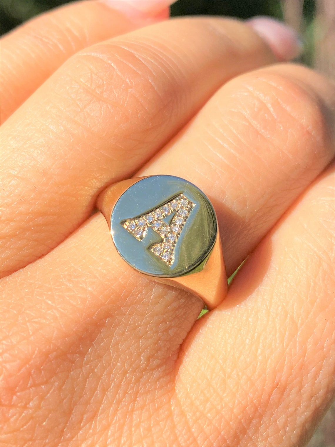 Diamond Initial Signet Ring Alphabet Letters Rings Simple | Etsy