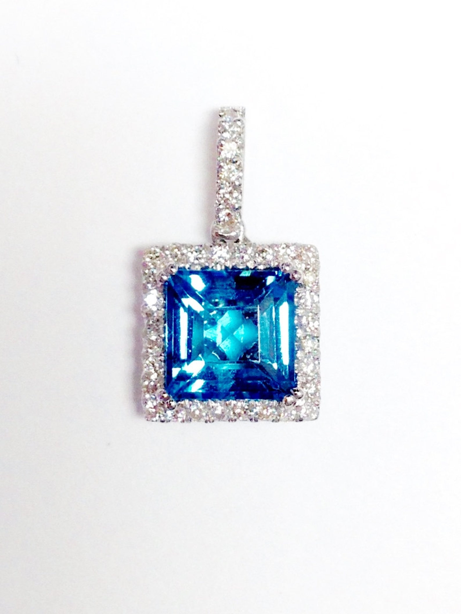 Topaz Gemstone Square Halo White Gold Diamond Necklace Pendant - Etsy