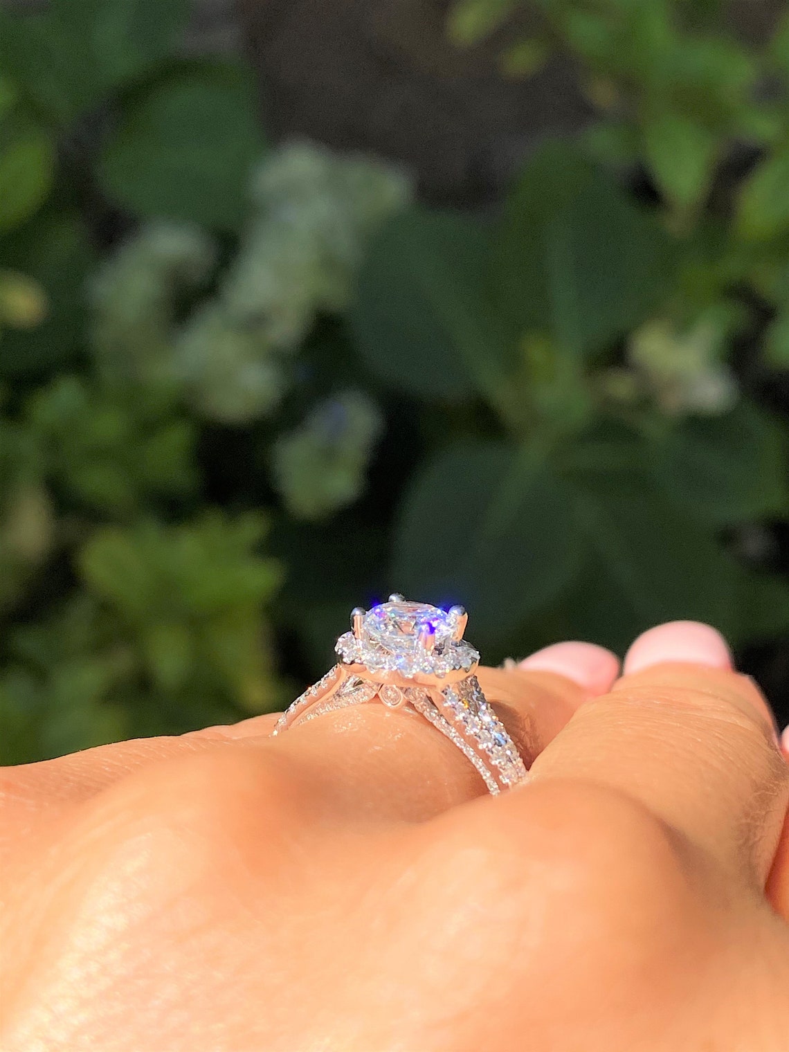 1.00CT Diamond Round Halo Split Shank Diamonds Engagement Ring - Etsy