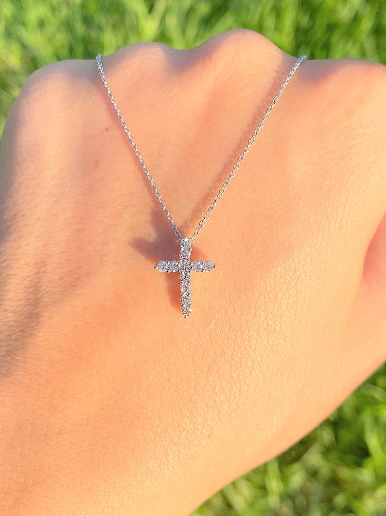 0.25CT Diamond Cross Shape 11 Round Brilliant Stones Prong Set Necklace ...