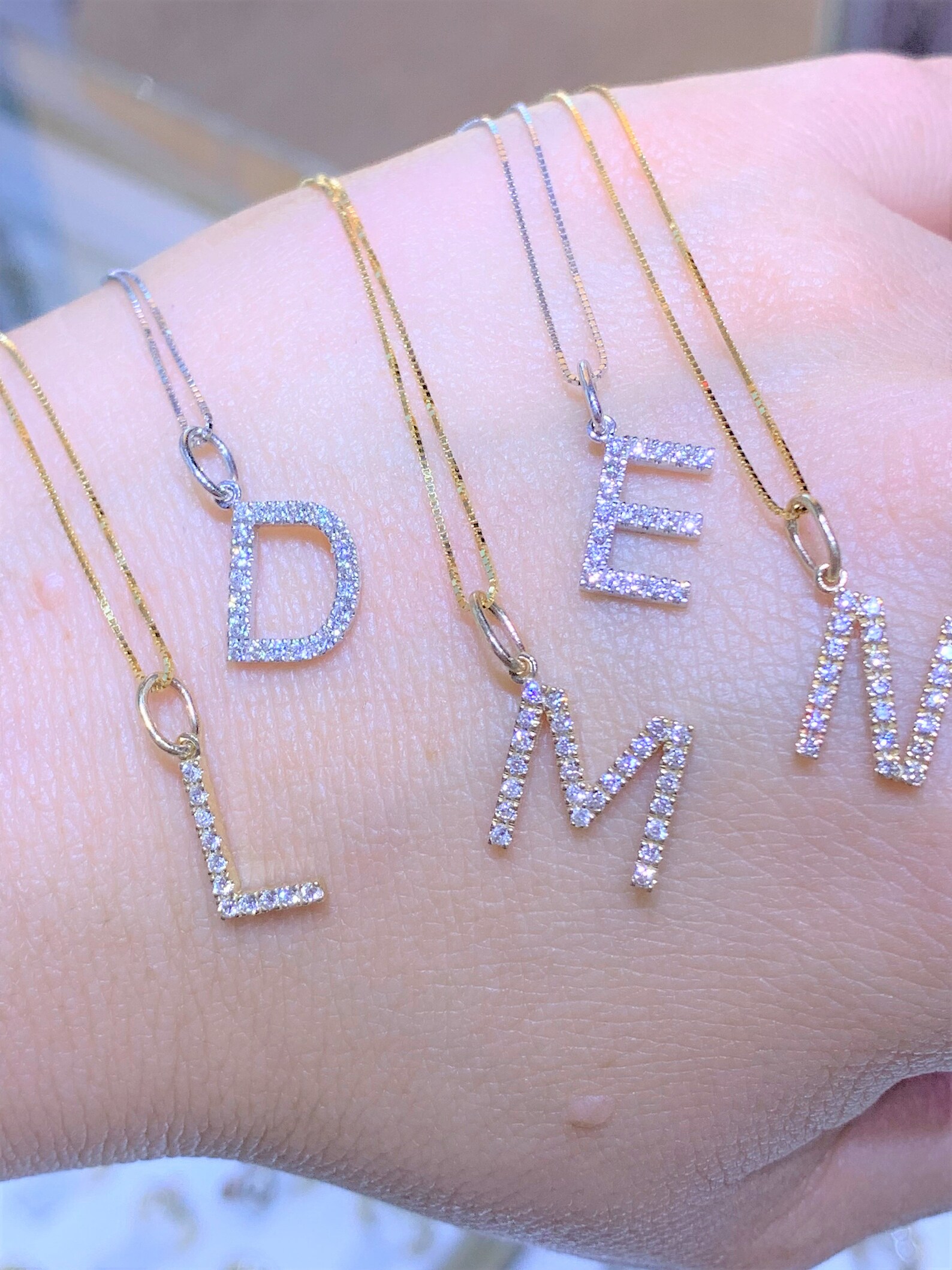 0.12-0.28CT Diamond Initial Pendants Dainty Alphabet Letters Necklace ...