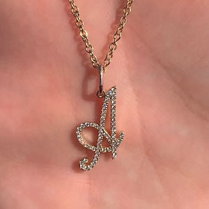 Script Diamond Initial Pendants Personalized Cursive Alphabet Letters ...