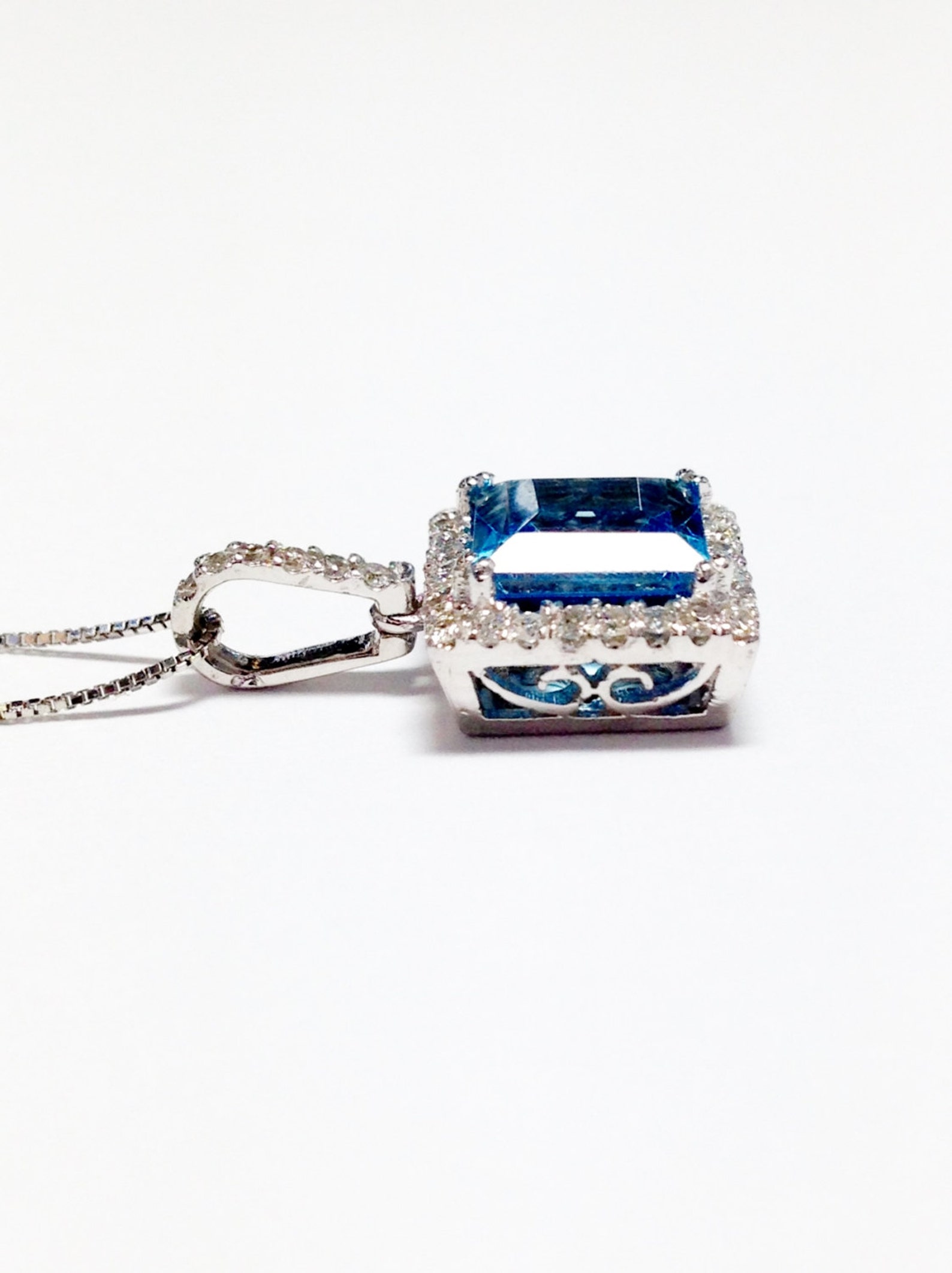Topaz Gemstone Square Halo White Gold Diamond Necklace Pendant - Etsy