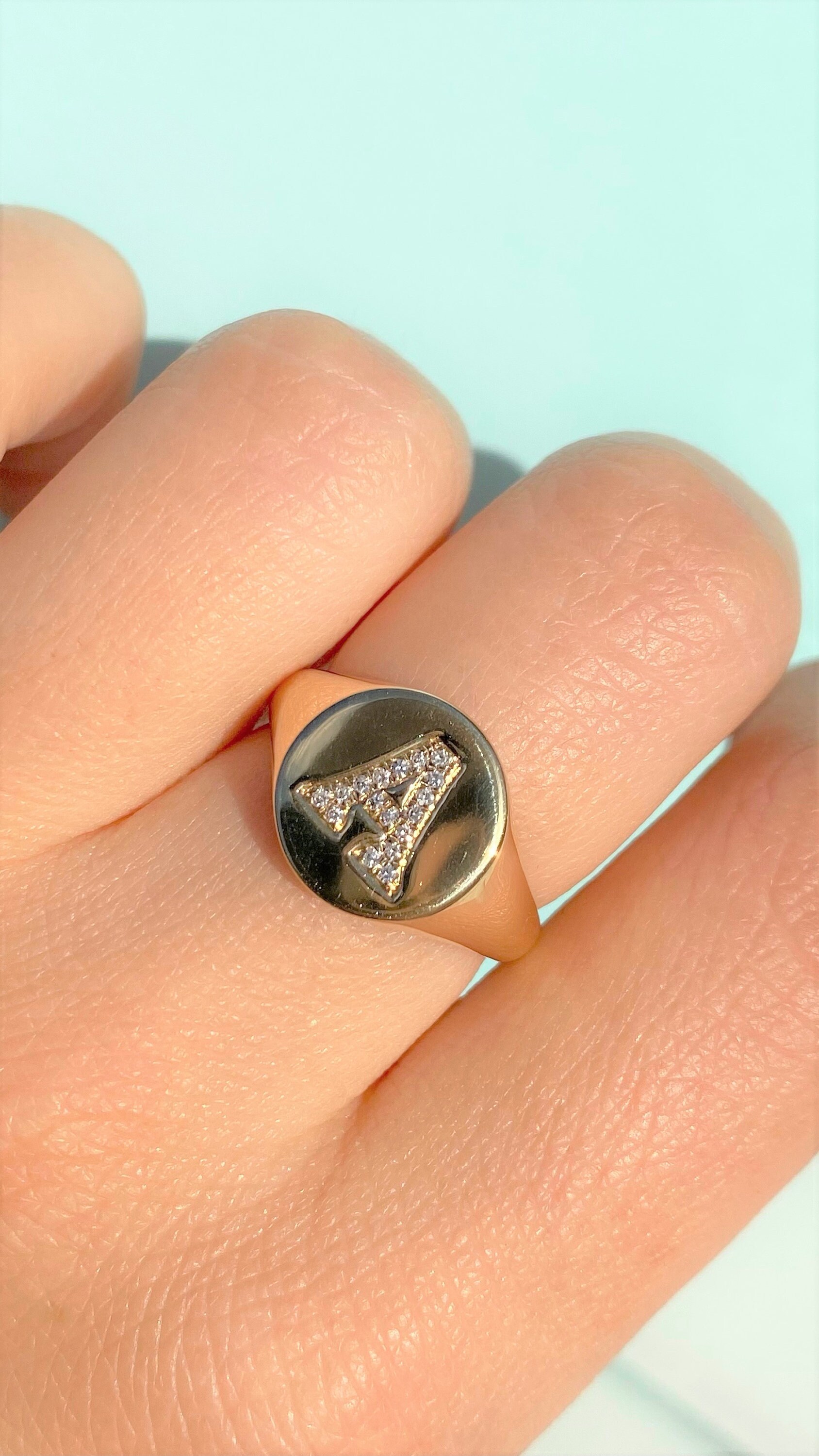 Diamond Initial Signet Ring Alphabet Letters Rings Simple | Etsy