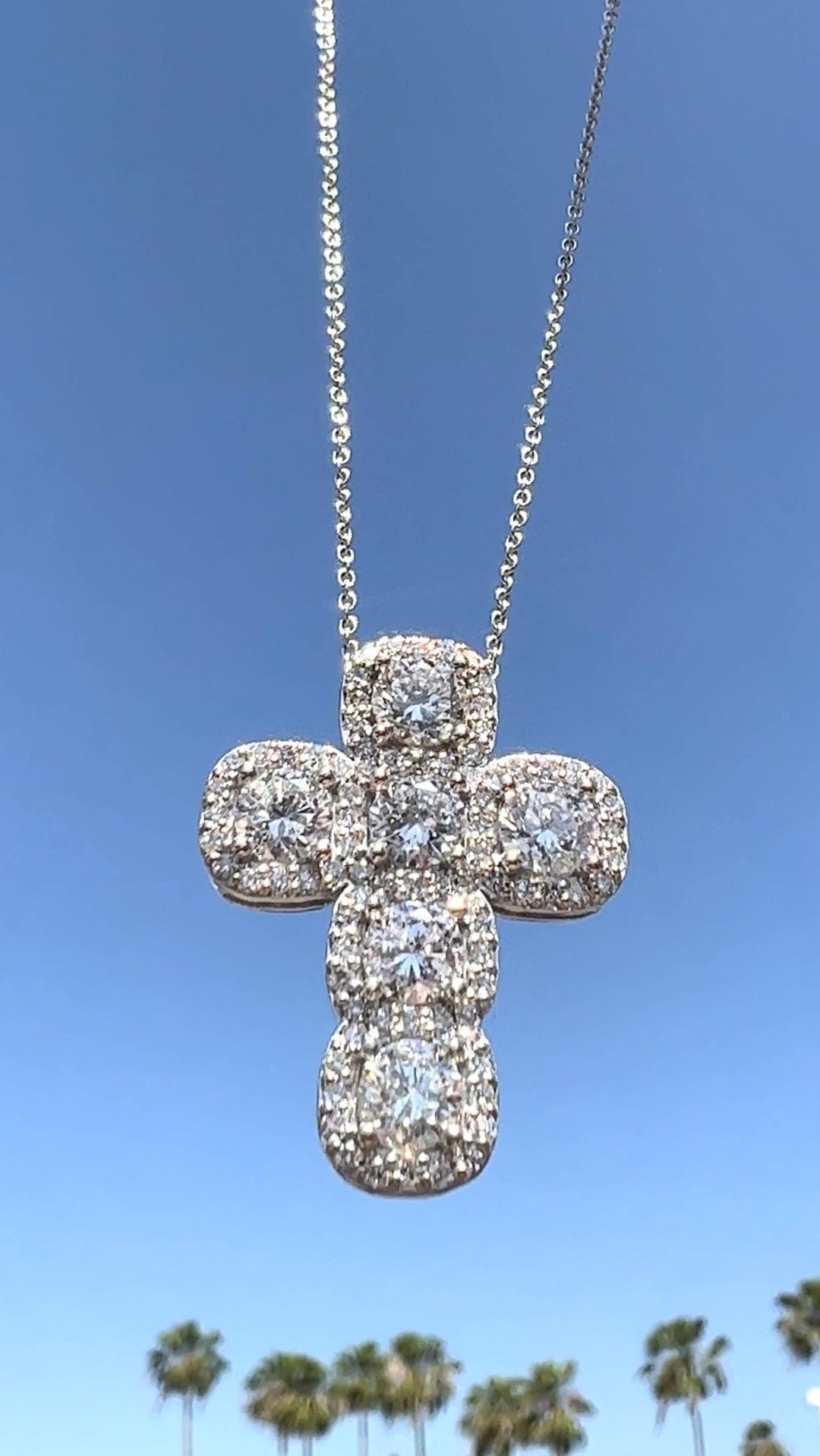 4.00CT Diamond Cross 6 Round Brilliant Cut Diamonds Cushion Halo Shape ...