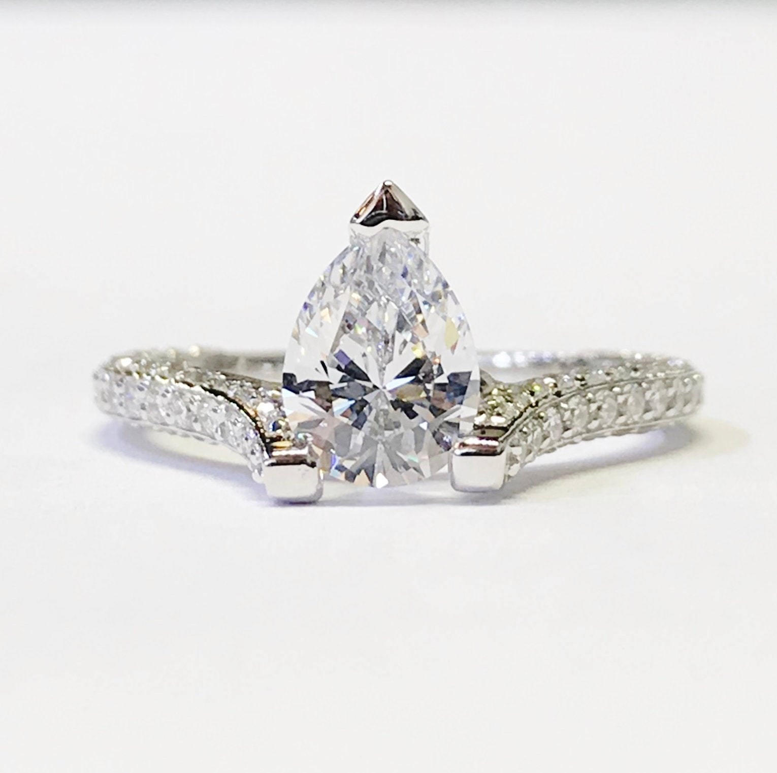 1.50CT Diamond Pear Shape Solitaire Engagement Ring 3 | Etsy