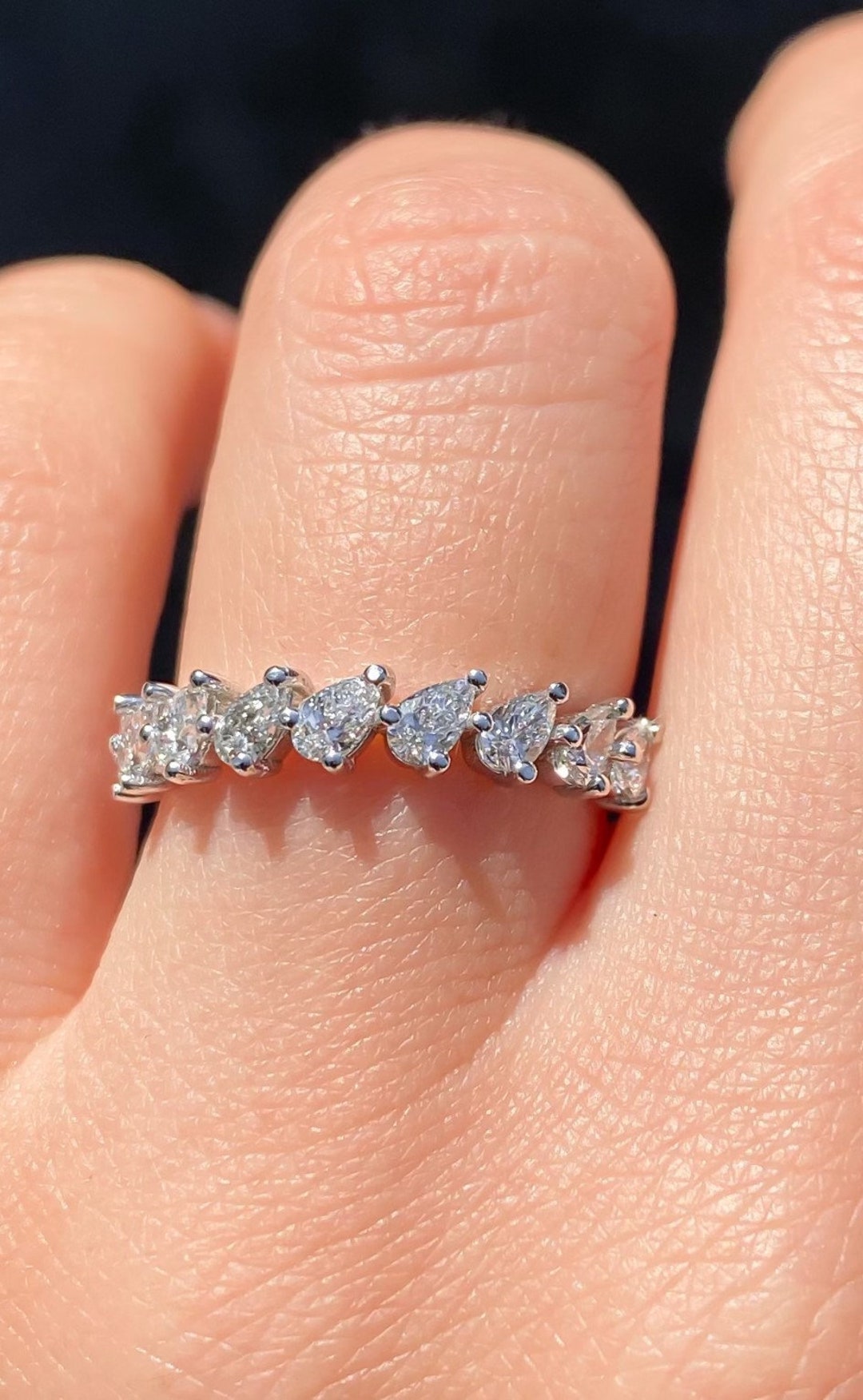 1.00CT Diamond Band 9 Pear Shape Angled Prong Set Stones Wedding Bands ...