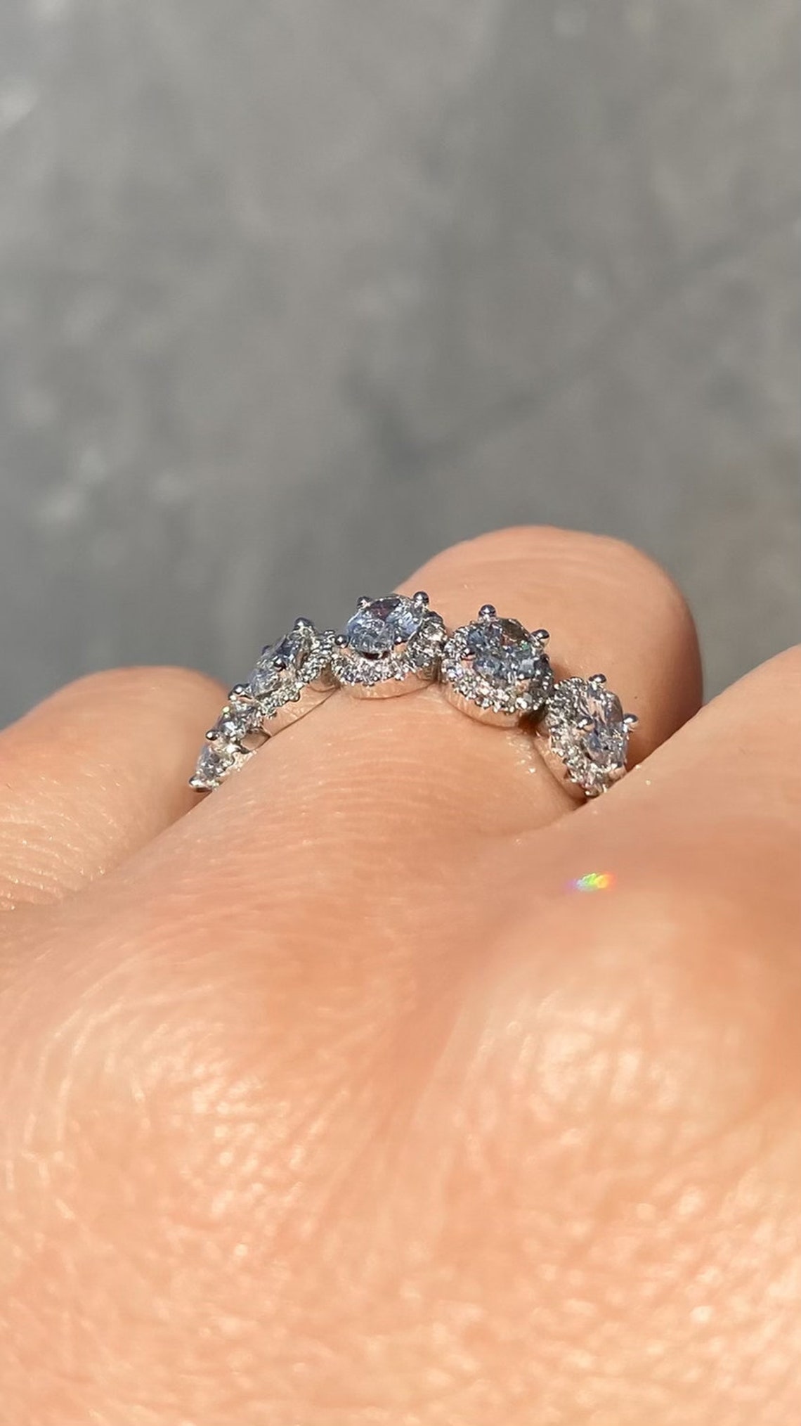 1.25CT Diamond 5 Stone Oval Cut Shape Halo Diamonds Rings Wedding Band ...