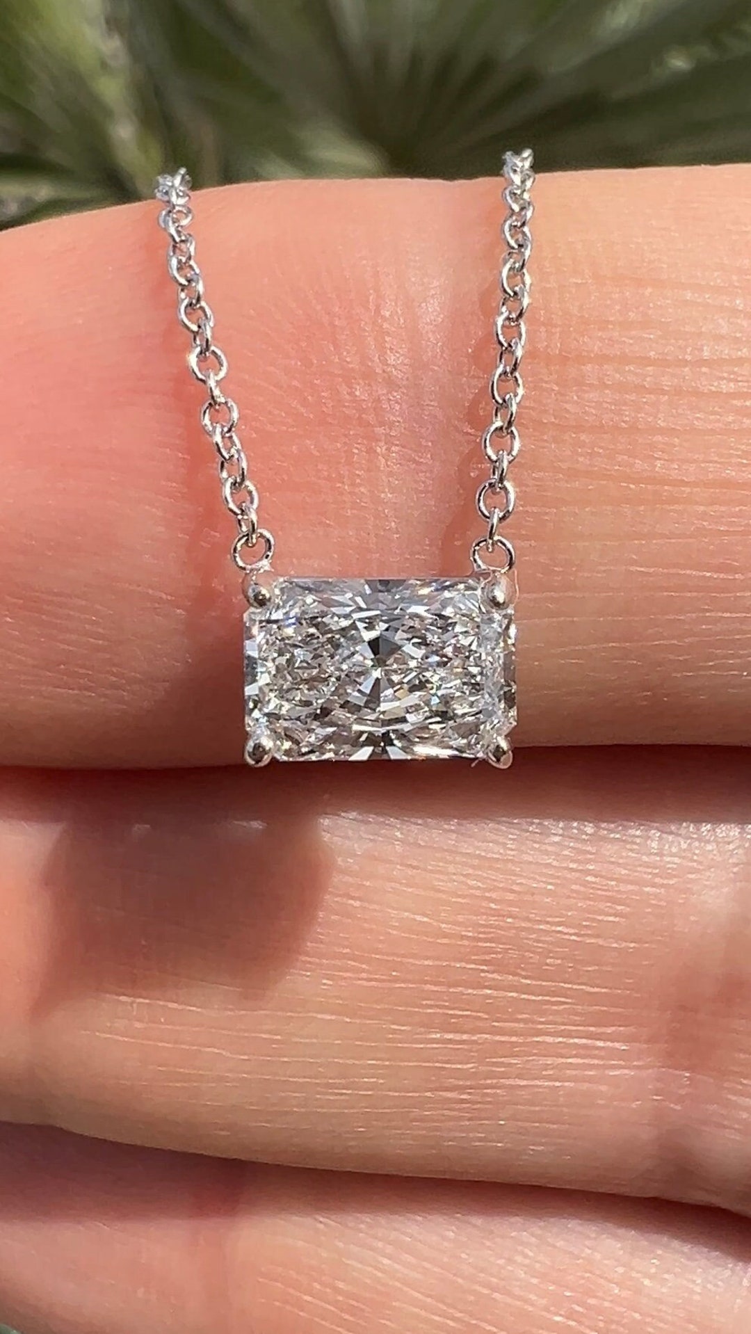 Lab Grown Radiant Cut Diamond East - West Solitaire Necklace Prong Set ...