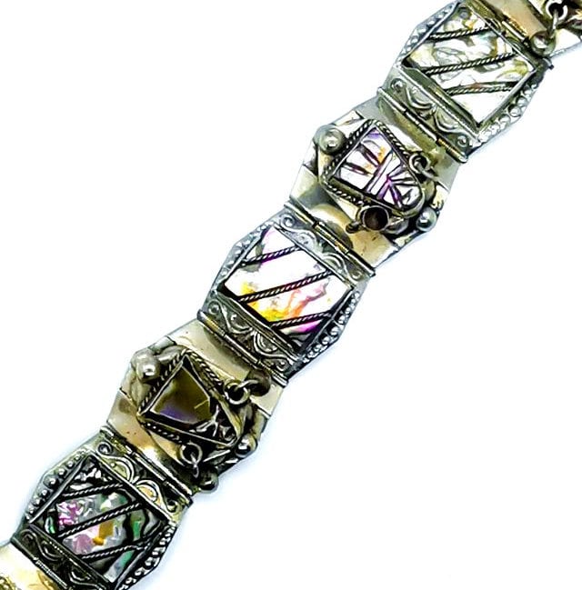 1960's Vintage Mexico Abalone Shell Aztec Faces Sterling Silver ...