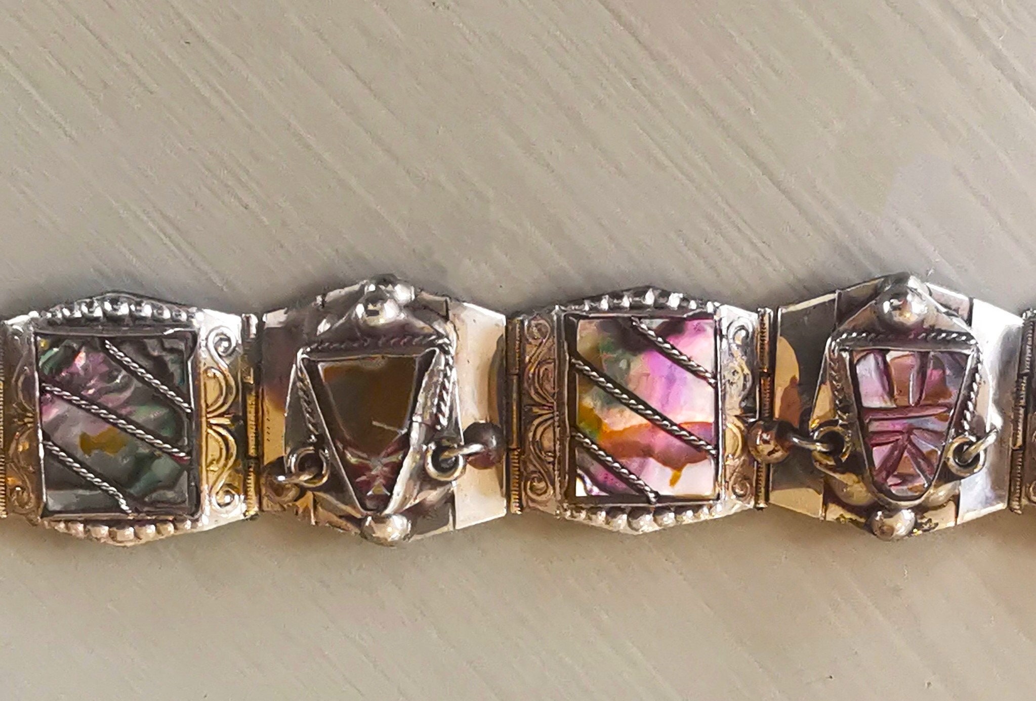 1960's Vintage Mexico Abalone Shell Aztec Faces Sterling Silver ...