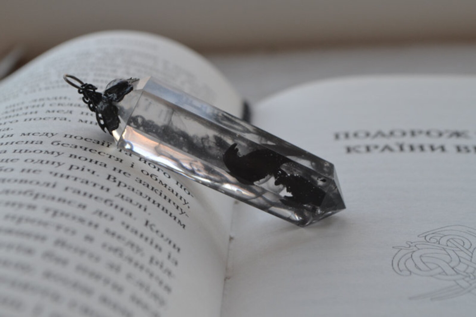 Black Raven Crystal Necklace, Crystal Point Necklace, Crow Necklace ...