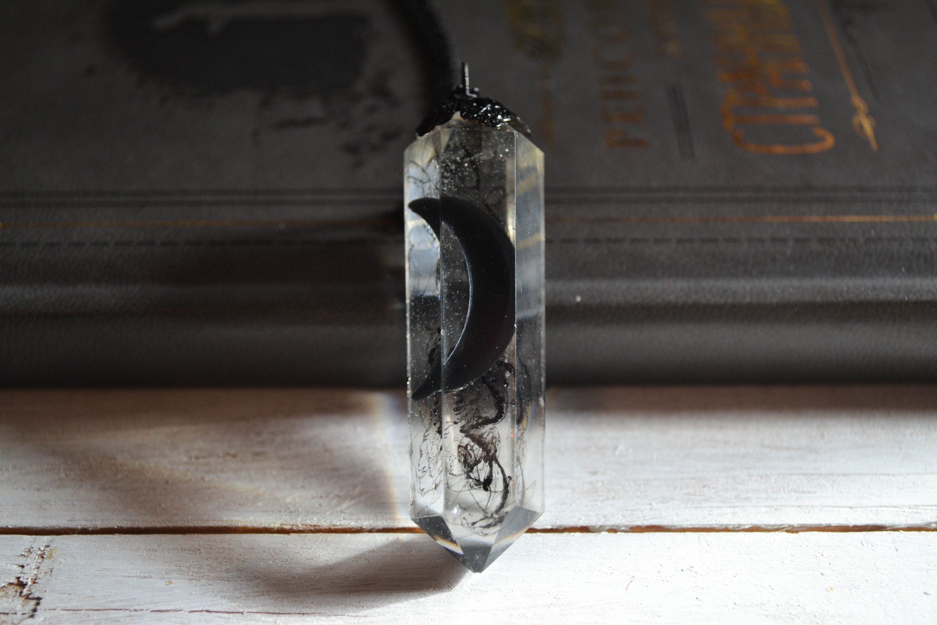 Black moon necklace Black moon pendant Crystal point | Etsy