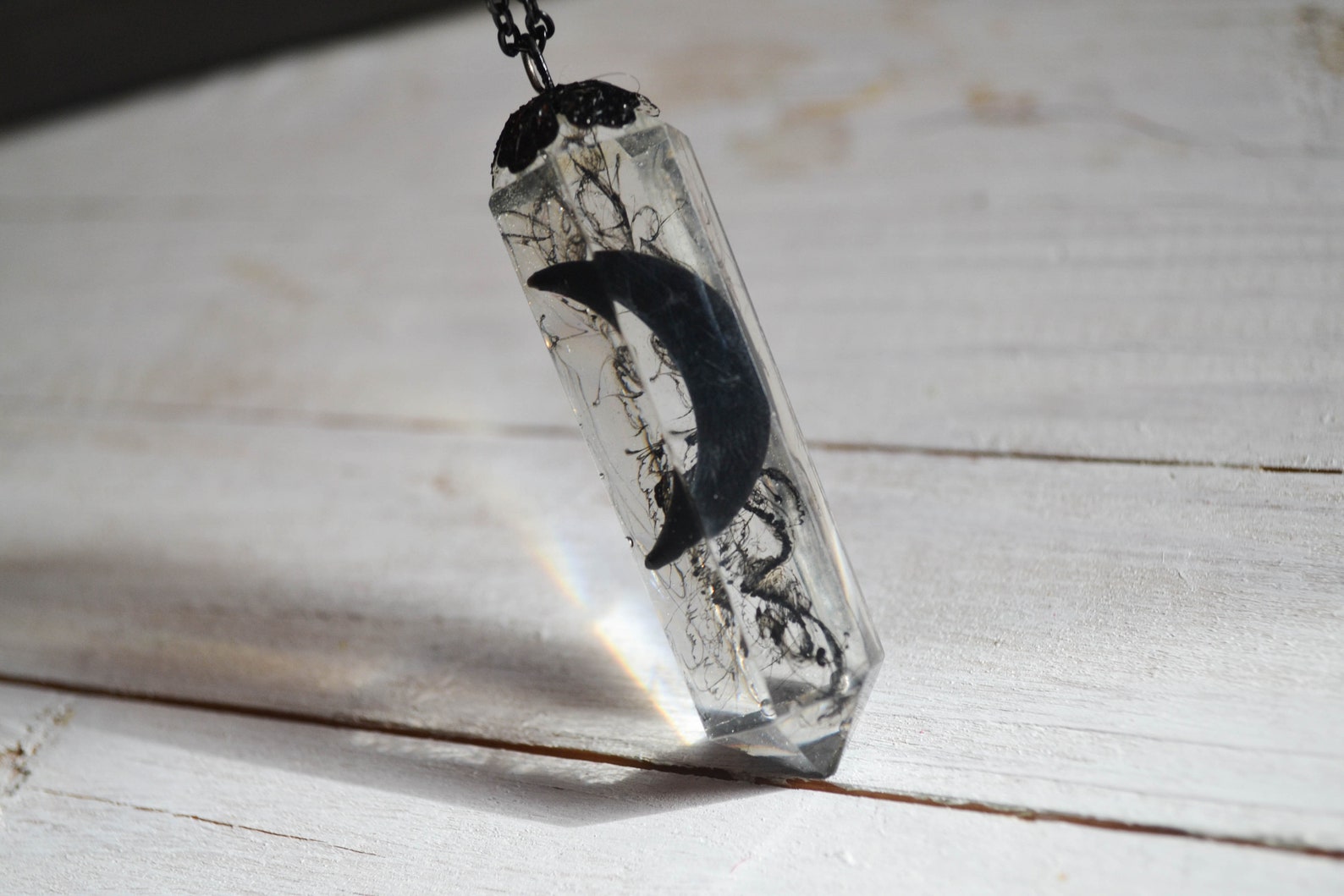 Black moon necklace Black moon pendant Crystal point | Etsy