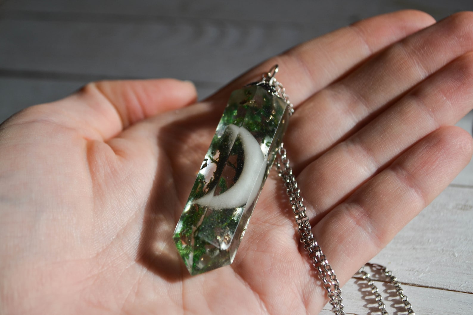 Glowing Moon Necklace, Glow in the Dark Necklace, Crystal Point ...