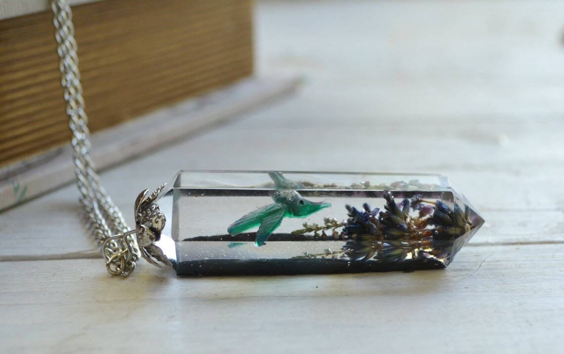 Hummingbird Colibri Bird Crystal Necklace, Terrarium Necklace, Crystal ...
