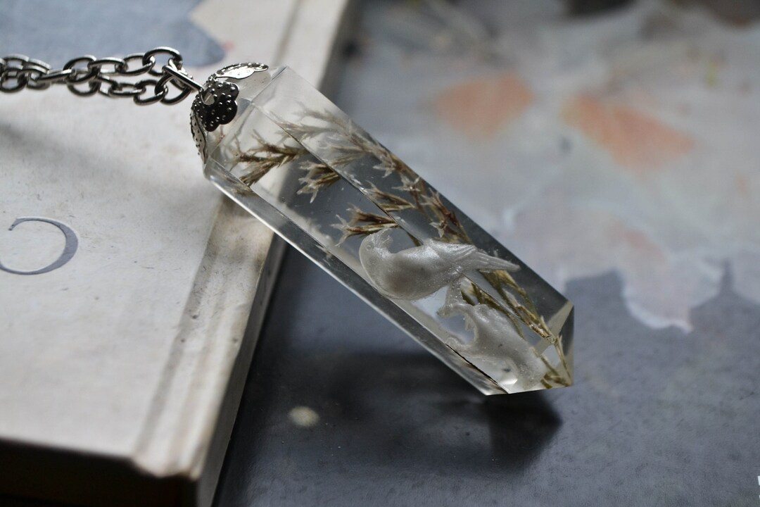 White Raven Crystal Necklace, Crystal Point Necklace, Crow Necklace ...