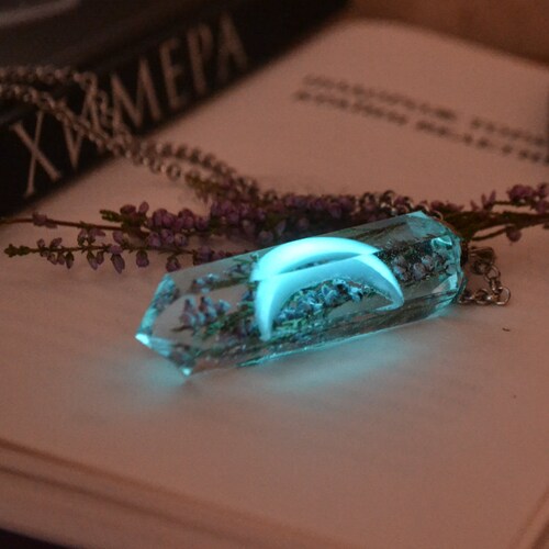 Glowing Moon Necklace Glow in the Dark Necklace Crystal - Etsy