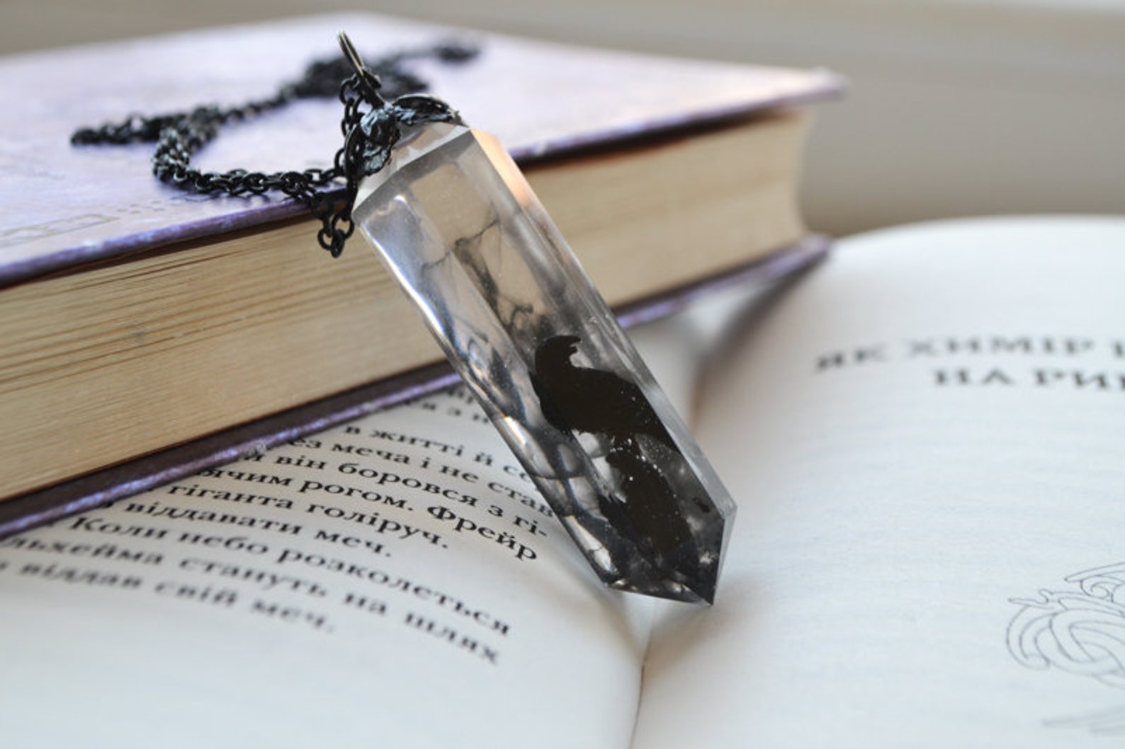 Black Raven Crystal Necklace Crystal Point Necklace Crow - Etsy