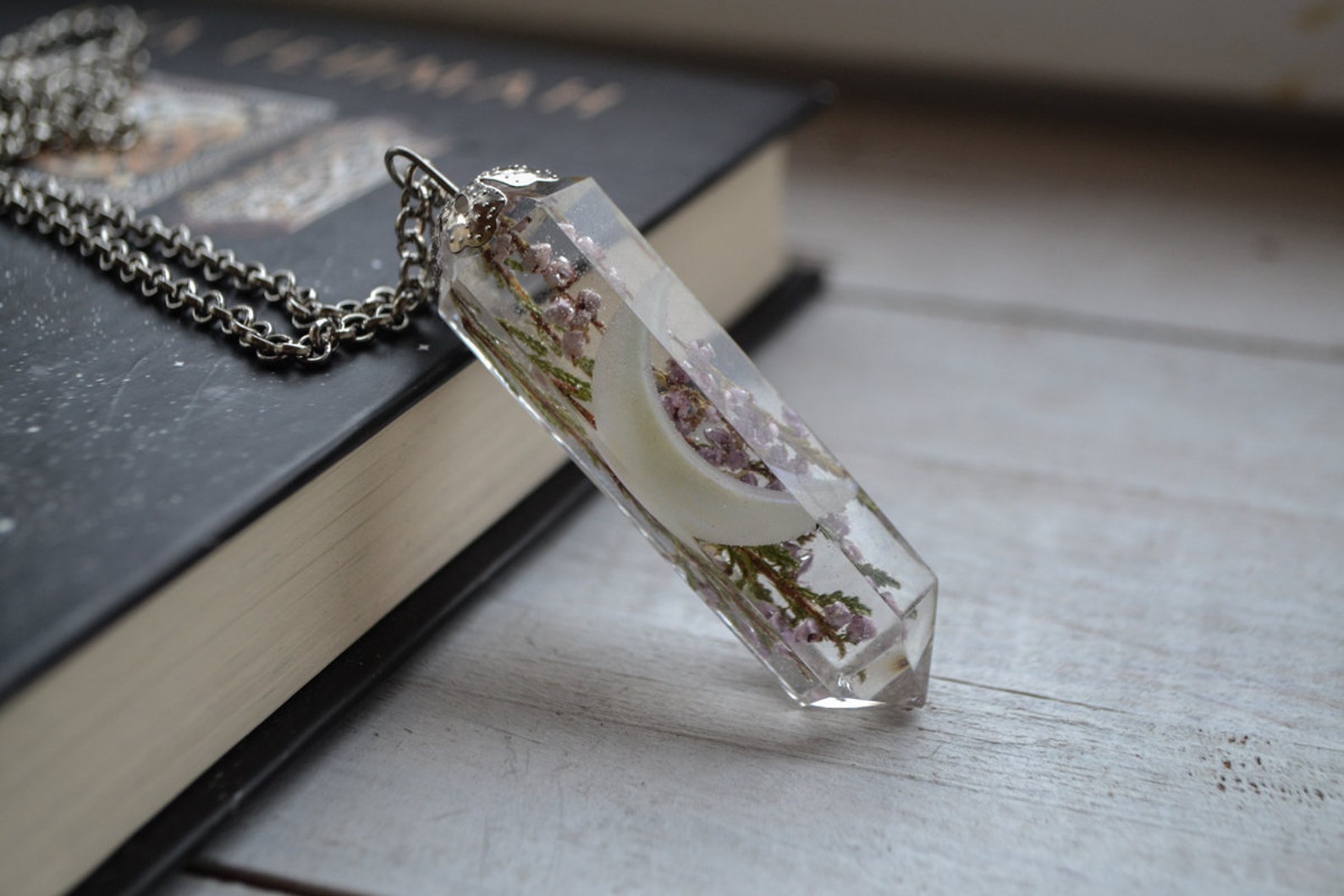 Glowing Moon and Real Heather Necklace, Glow in the Dark Necklace ...