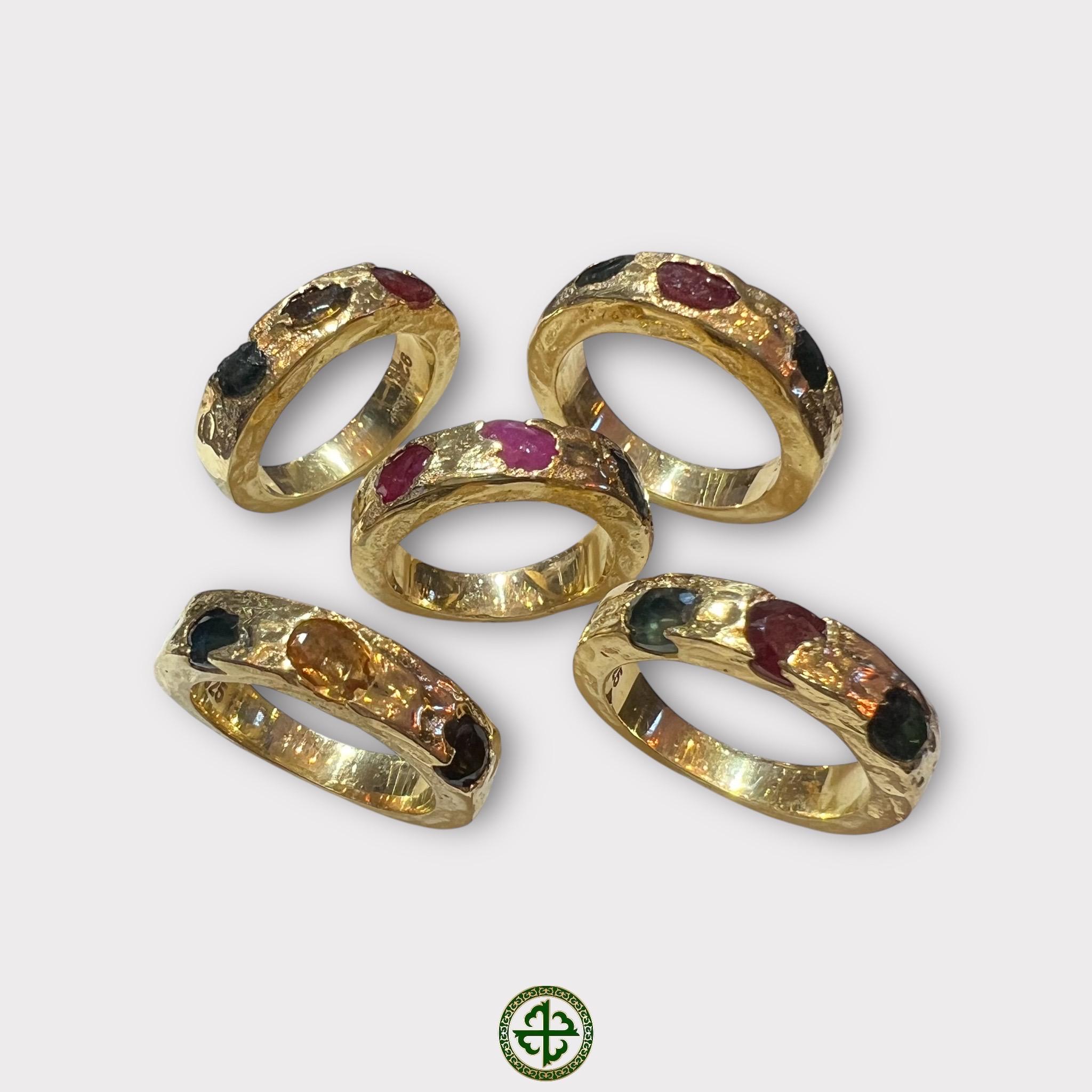 Raw Gemstone Ring: Handmade Gold Vermeil Ruby, Tourmaline Silver Band ...