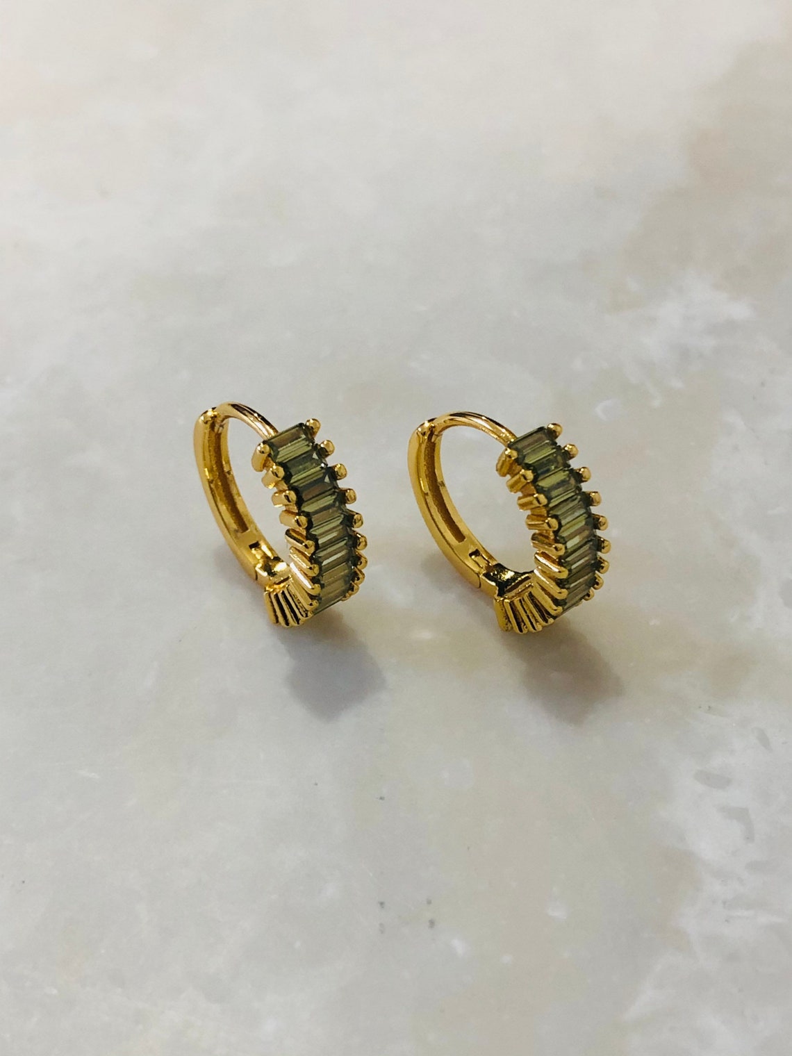Peridot Earringscz Small Hoopsgemstone Hoops Earringsgold - Etsy