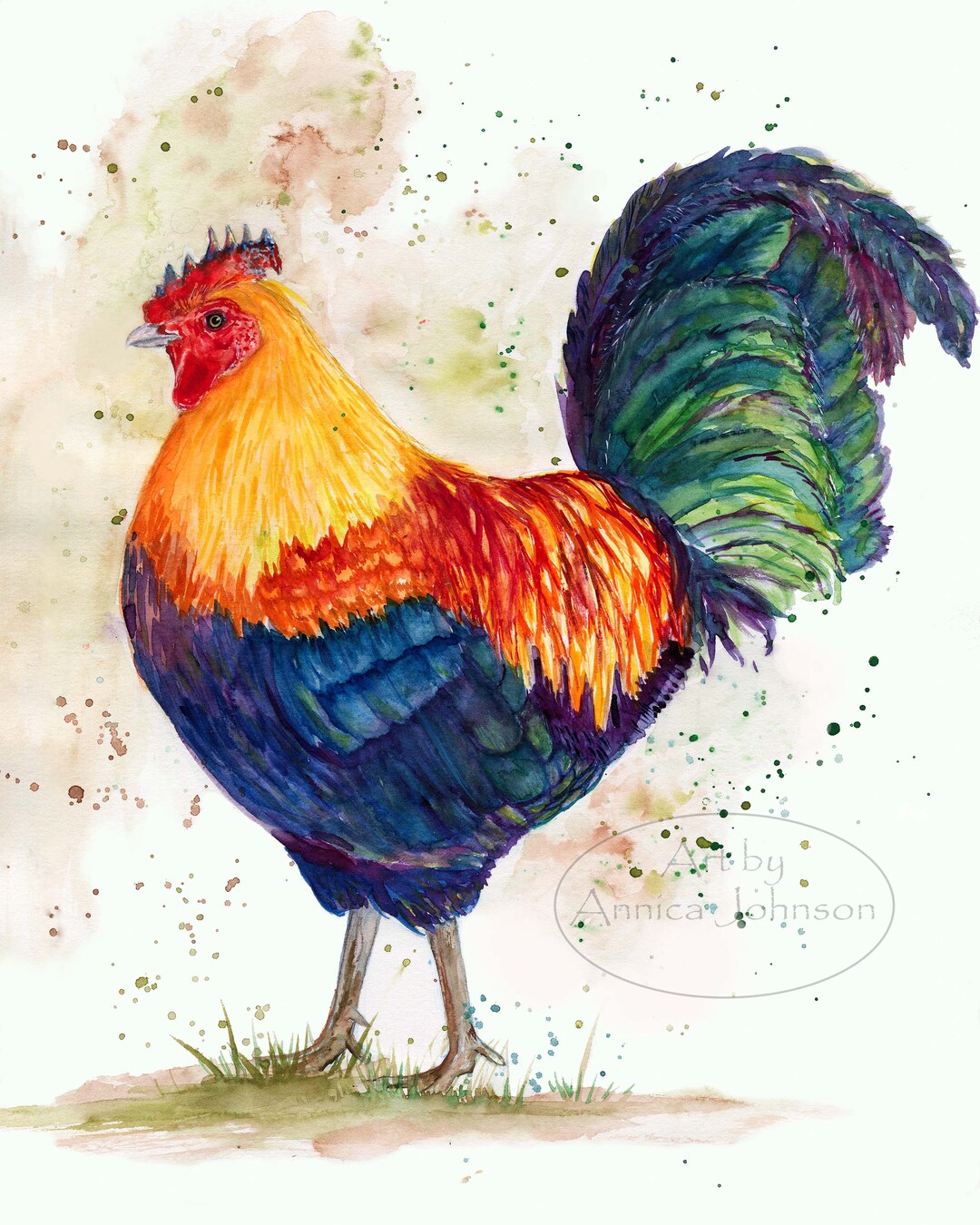 Rooster Watercolor Print, Watercolor Chicken Painting, Rooster ...