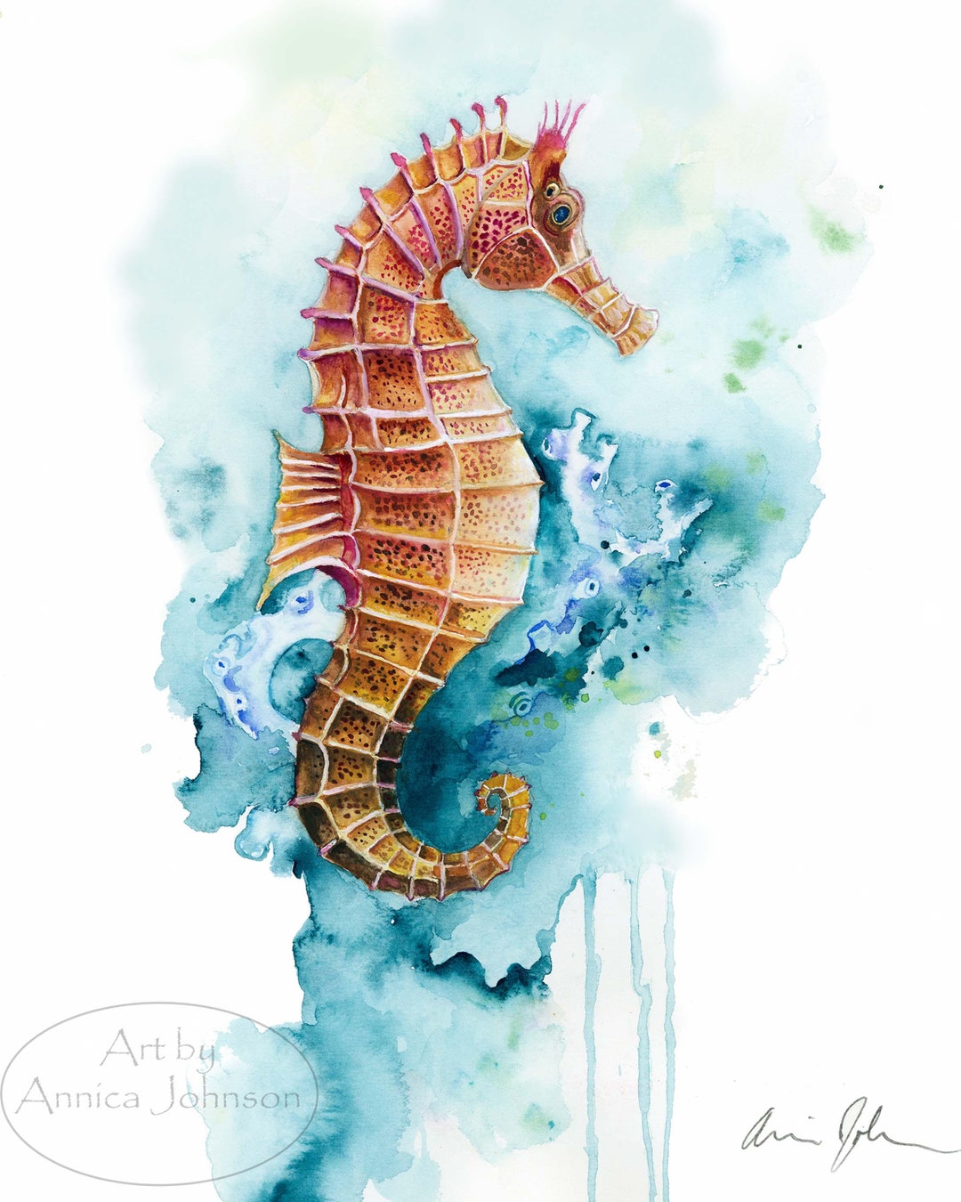 Watercolor Seahorse Art Print, Watercolor Seahorse Painting, Seahorse ...