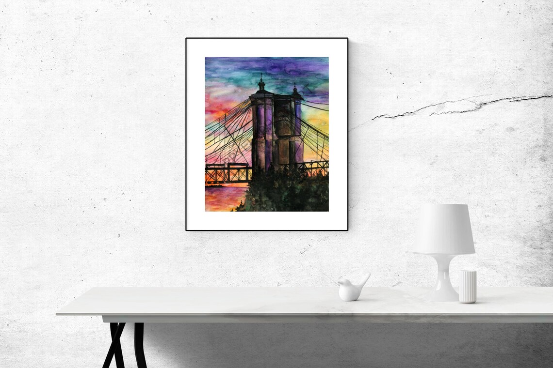 Watercolor Sunset Bridge Watercolor Sunset Painting Bridge - Etsy