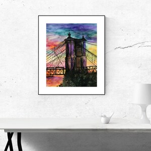 Watercolor Sunset Bridge, Watercolor Sunset Painting, Bridge Art Print ...