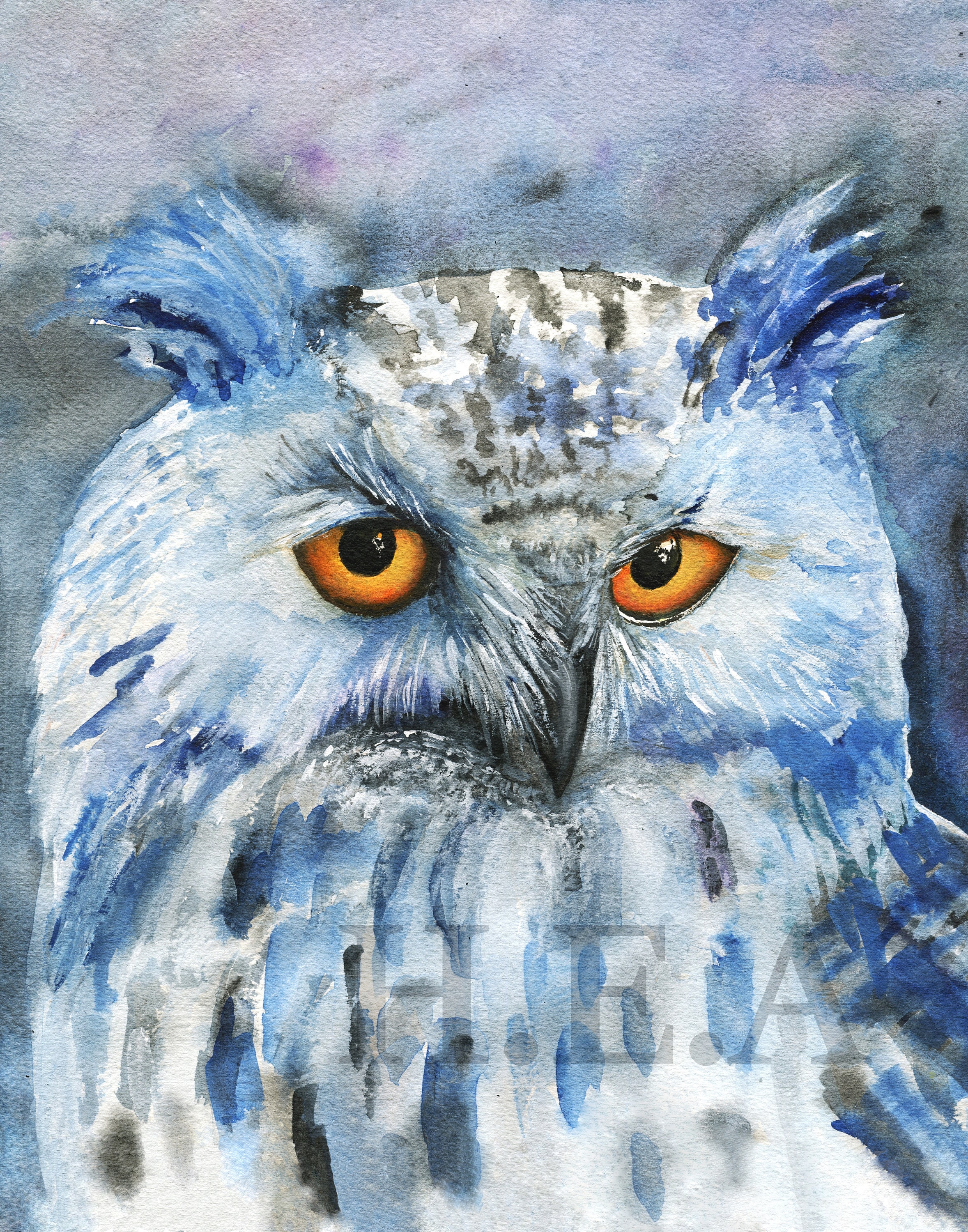 Blue Owl Art Print: Abstract Watercolor Painting, Home Decor - Etsy