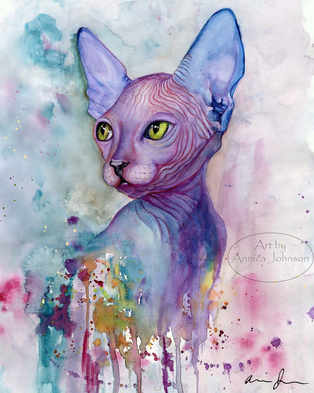 Sphynx Cat Watercolor, Sphynx Watercolor Painting, Sphynx Cat Art ...