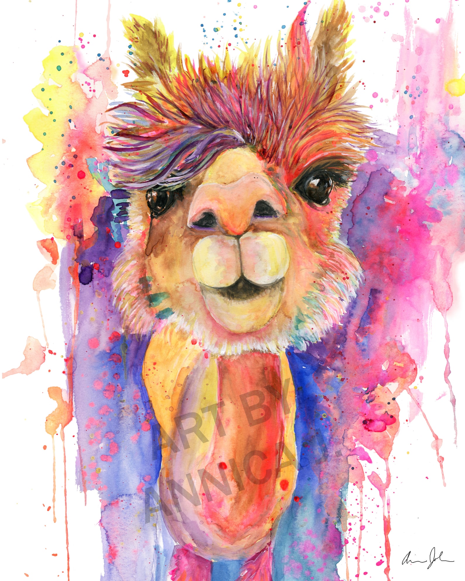 Llama Art Print Llama Art Print Watercolor Llama Wall Art | Etsy