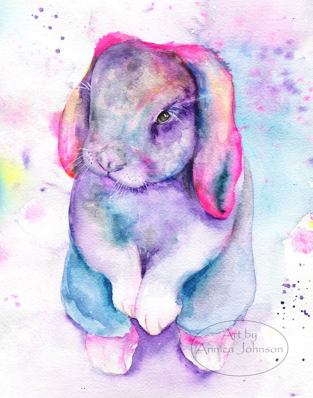 Watercolor Bunny Painting, Watercolor Rabbit Painting, Colorful ...