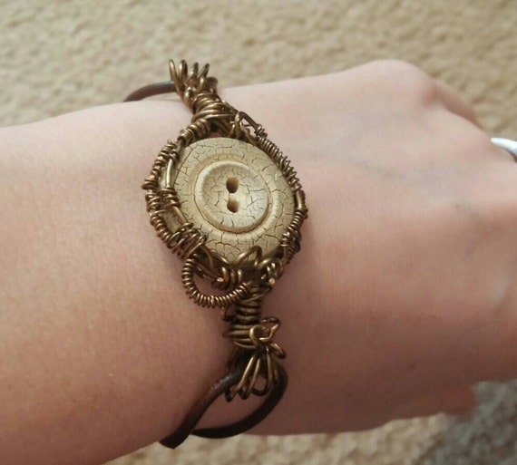 Items similar to Wire Button Bracelet - Wire Wrapped Button Bracelet ...