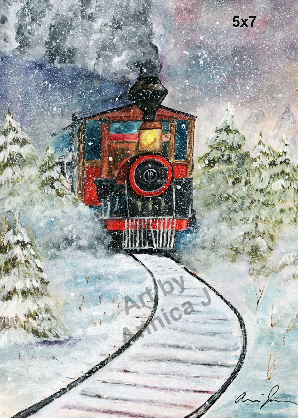 Watercolor Train Art Print Watercolor Snowy Landscape Winter - Etsy