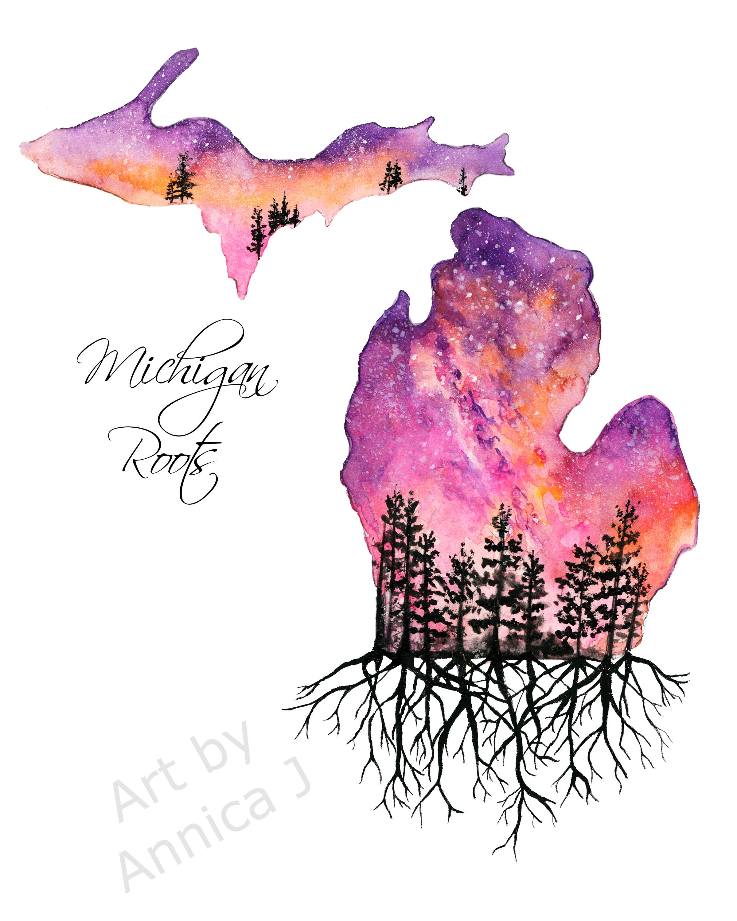 State of Michigan art print Michigan roots Michigan state art | Etsy