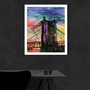 Watercolor Sunset Bridge, Watercolor Sunset Painting, Bridge Art Print ...