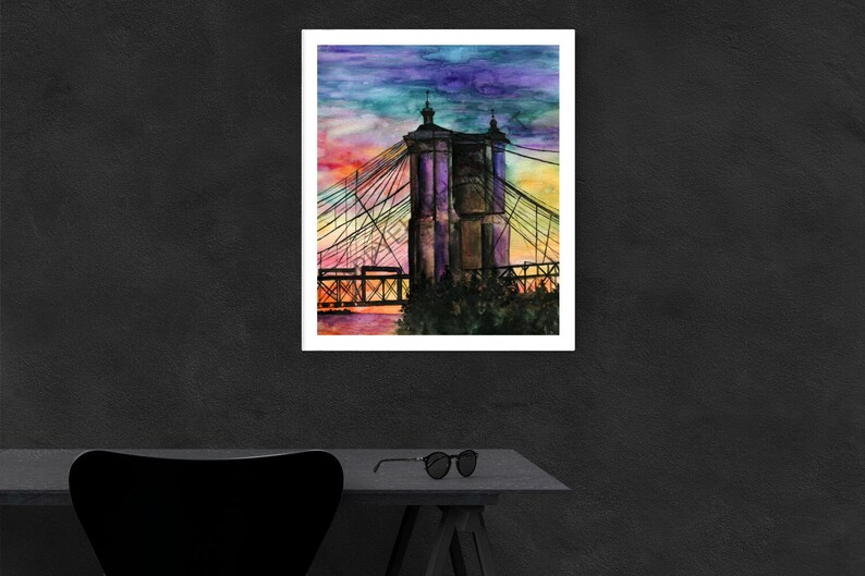 Watercolor Sunset Bridge Watercolor Sunset Painting Bridge - Etsy
