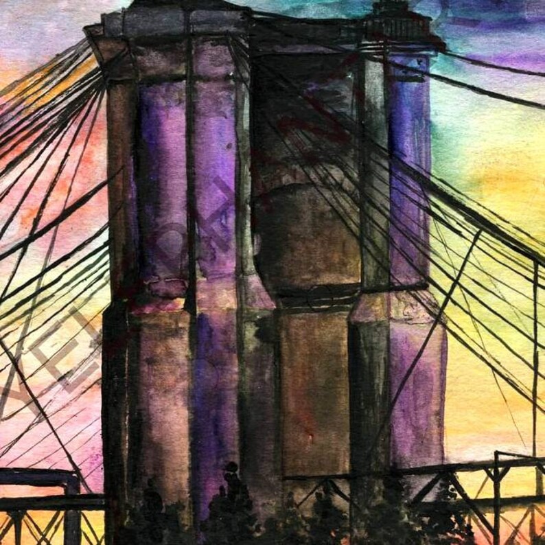 Watercolor Sunset Bridge Watercolor Sunset Painting Bridge - Etsy