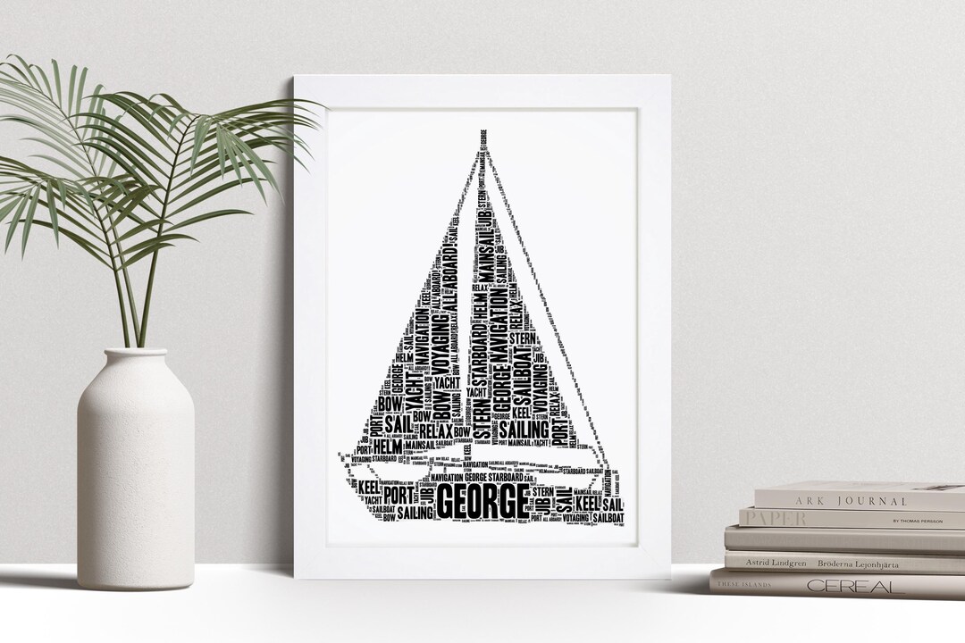 Personalised Yacht Word Art Print, Sailing Gift, Custom Wall Art Framed ...