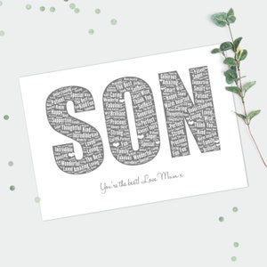 Personalised Son Print Word Wall Art Picture Birthday, Christmas, Thank ...