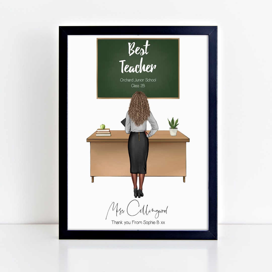 Personalised Female Best Teacher Print - Custom Wall Art Frame ...