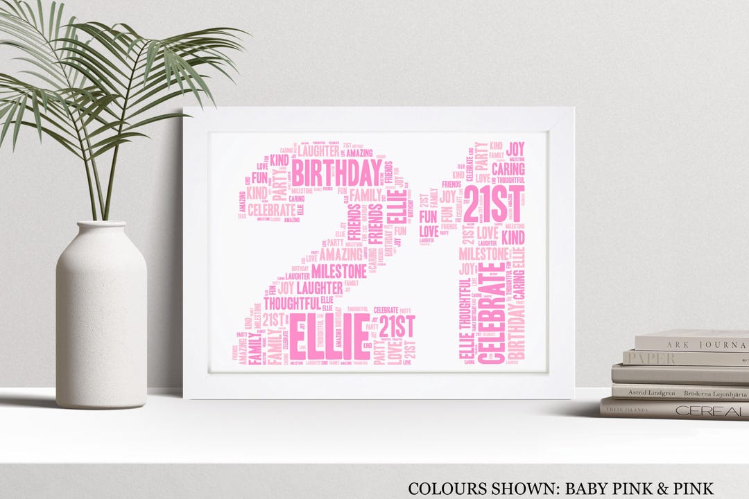 Personalised 21st Word Art Print, Custom Wall Art Framed Picture ...