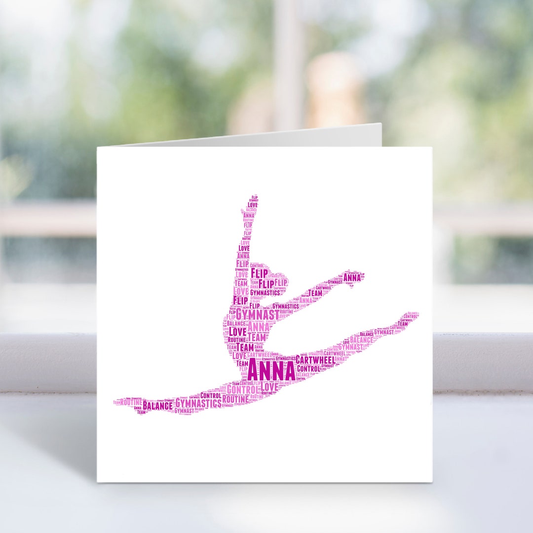 Personalised Gymnast Word Art Card Gymnast Themed Birthday Gifts for ...