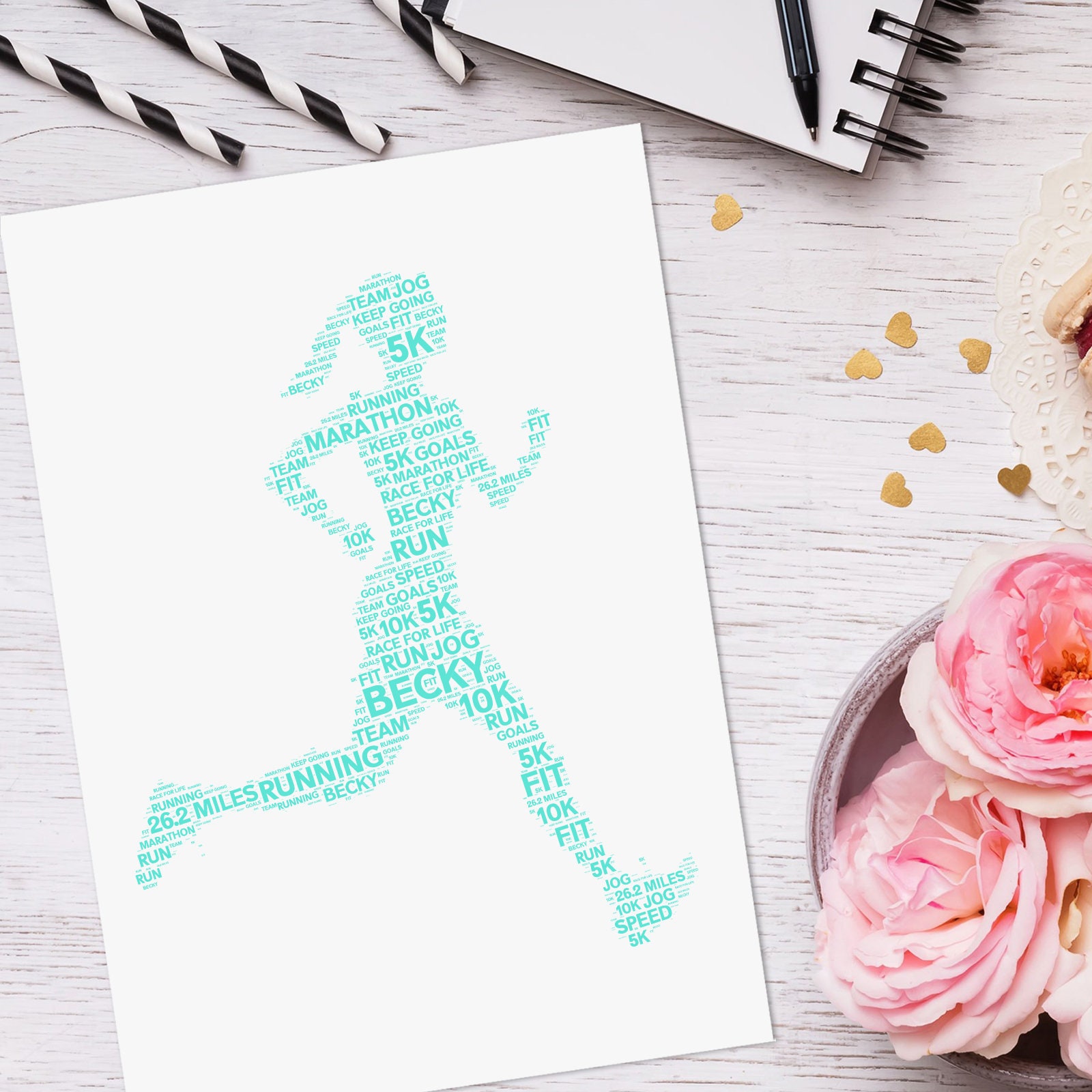 Personalised Female Runner Print Custom Word Wall Art Frame - Etsy UK